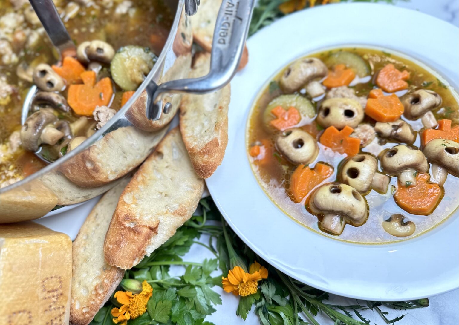 Spooky Sausage Soup with Mushroom Skulls - A Life Full of Living